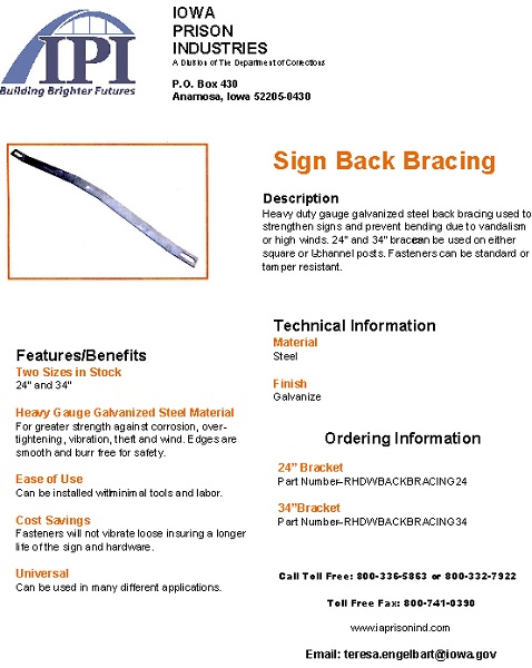 SIGN BACK BRACING 34" - Iowa Prison Industries